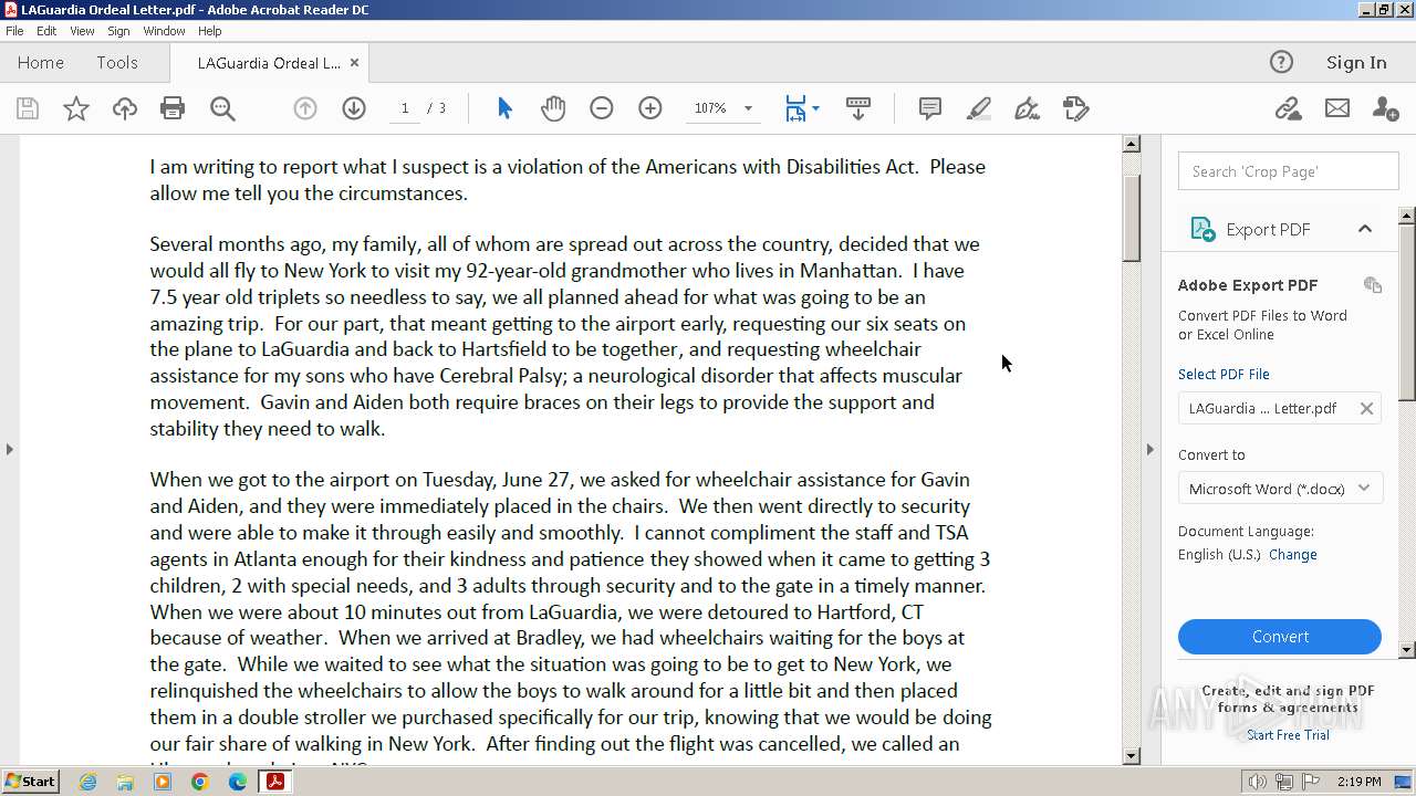 Analysis LAGuardia Ordeal Letter.pdf (MD5: F49016333CF857E6E81878DDA5174F6C) No threats detected ...