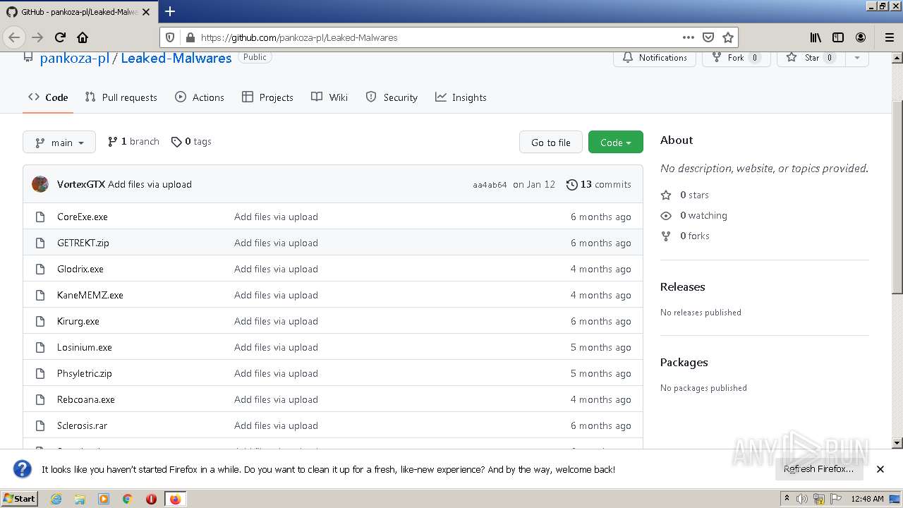 Malware analysis https://github.com/pankoza-pl/Leaked-Malwares ...