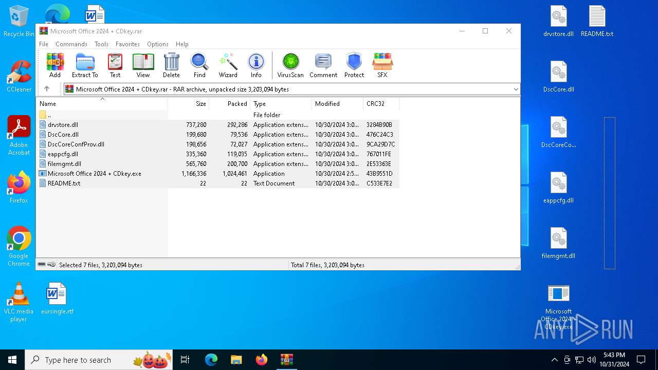 Analysis Microsoft Office 2024 + CDkey.rar (MD5: 232D63707C737DF22E32D60B39E17342) Malicious ...