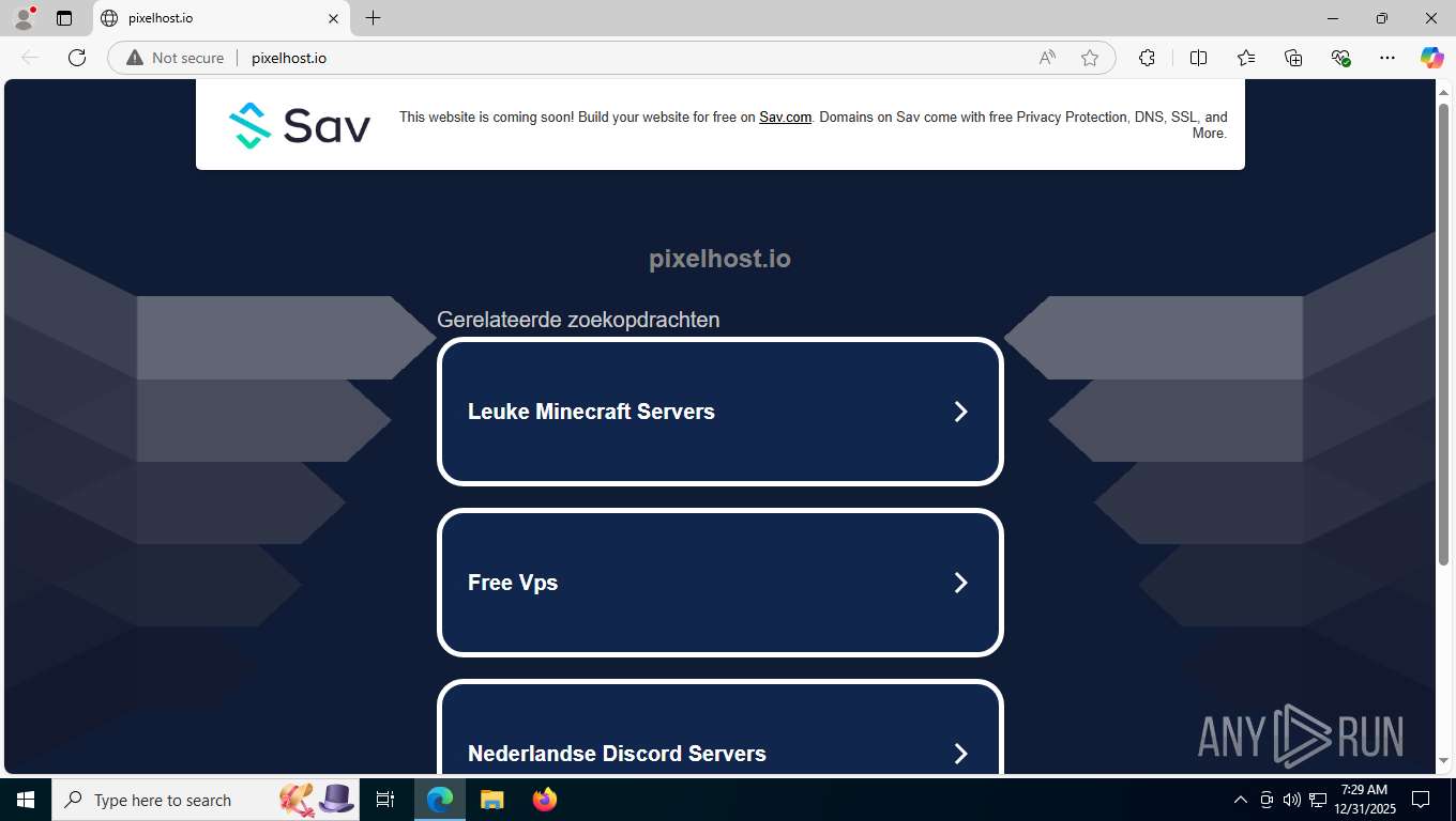 Malware analysis pixelhost.io No threats detected | ANY.RUN - Malware ...