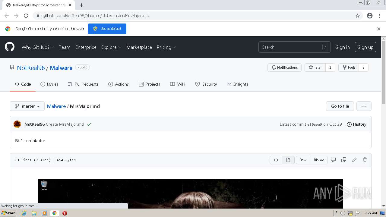 Malware analysis https://github.com/NotReal96/Malware/blob/master/MrsMajor.md Malicious activity ...