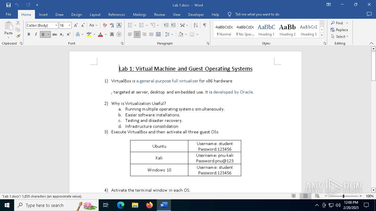 Analysis Lab 1.docx (MD5: 464C30AC80426C286AA1B53DC55F418A) No threats detected - Interactive ...