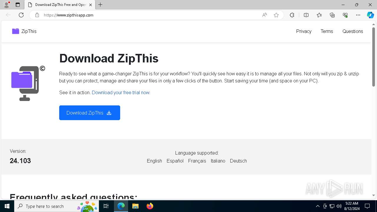 Malware Analysis Www.zipthisapp.com Malicious Activity 
