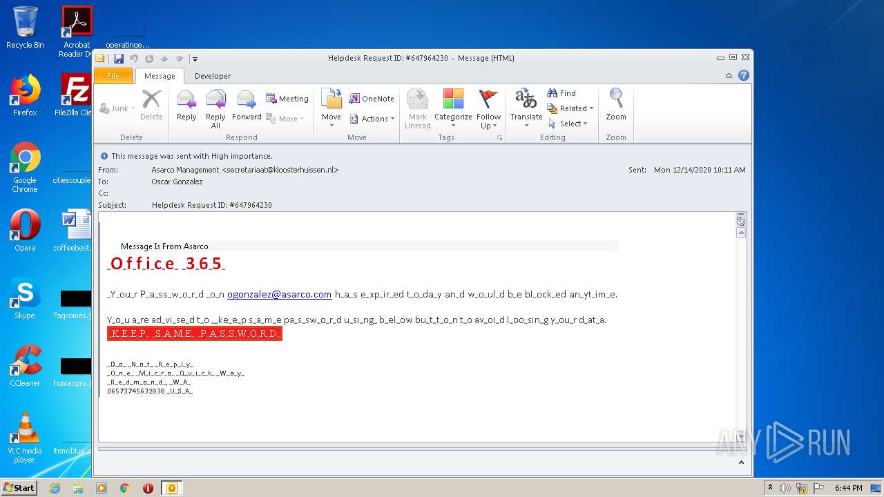 Malware analysis Helpdesk Request ID #647964230.msg Malicious activity ...