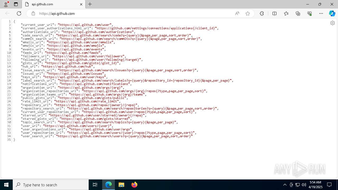 Analysis api.github.com No threats detected - Interactive analysis ANY.RUN