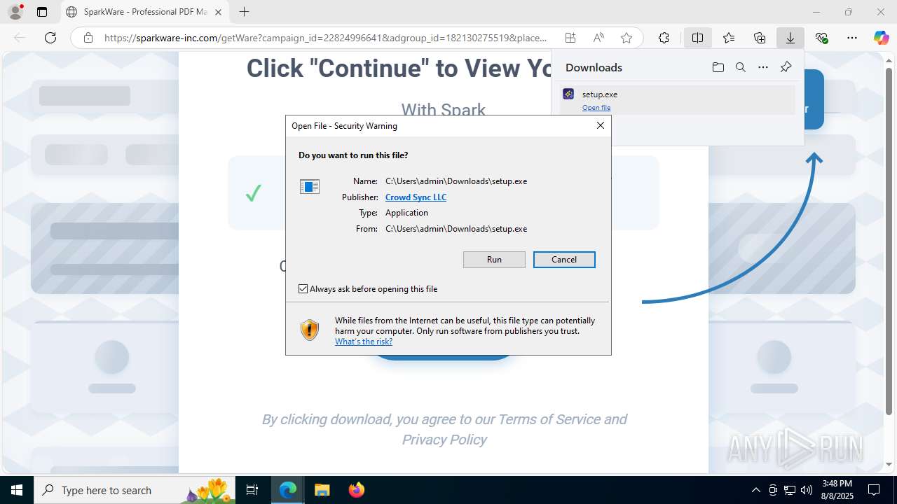 Malware analysis https://sparkware-inc.com/getWare?campaign_id ...