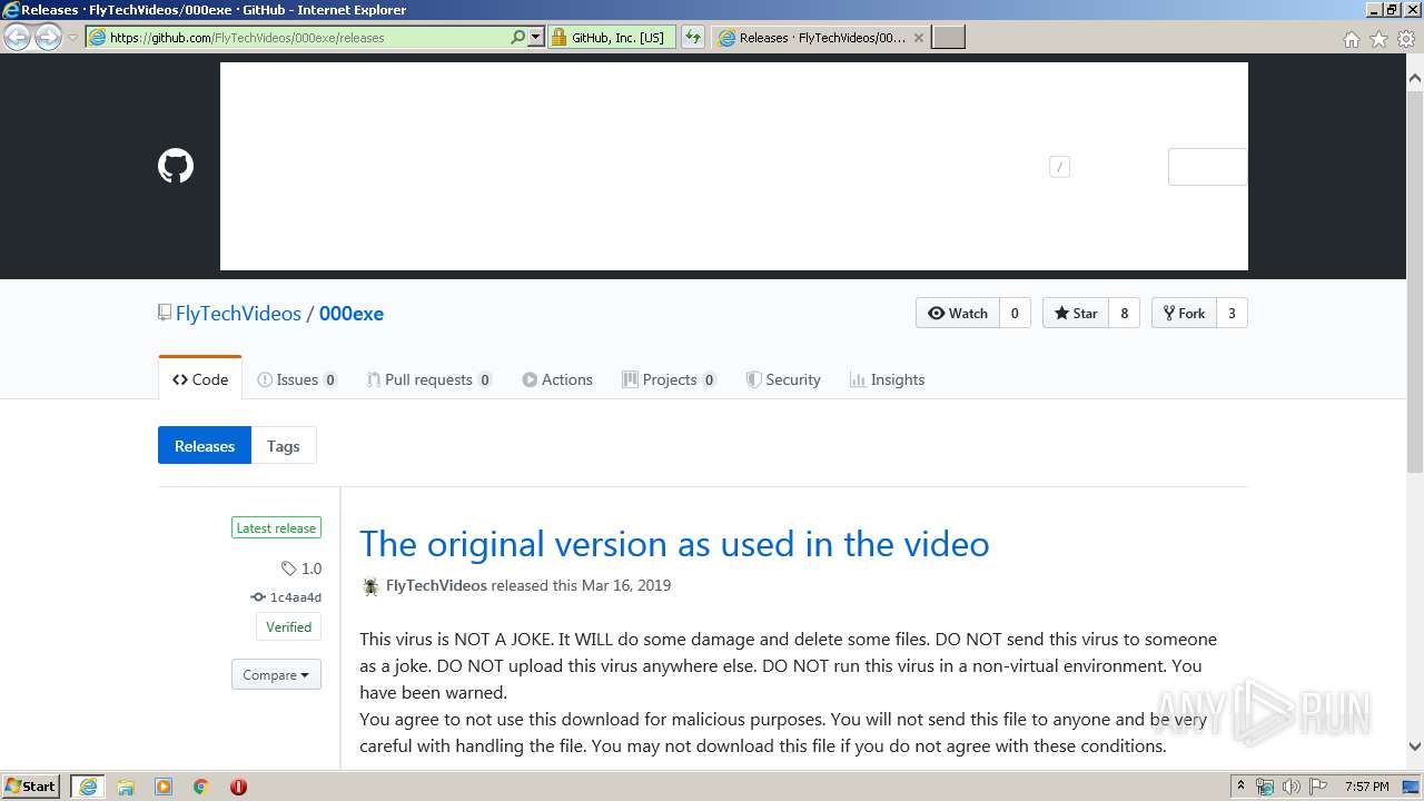 Malware analysis https://github.com/FlyTechVideos/000exe/releases Malicious activity | ANY.RUN ...