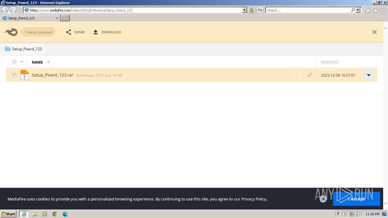 Analysis https://www.mediafire.com/folder/c821g5c9me3yu/Setup_Pswrd_123 Malicious activity ...