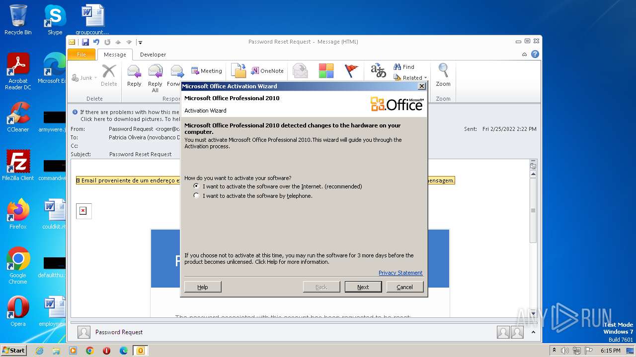 Malware analysis Password Reset Request.msg No threats detected | ANY ...