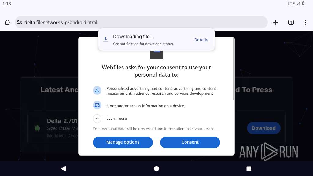 Malware analysis https://delta.filenetwork.vip/file/Delta-2.701.966-02 ...