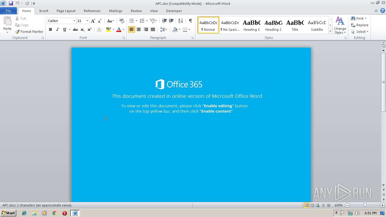 Analysis APC.doc (MD5: CE6B05EDBFD29EB938A112A9AEBC6342) Malicious ...