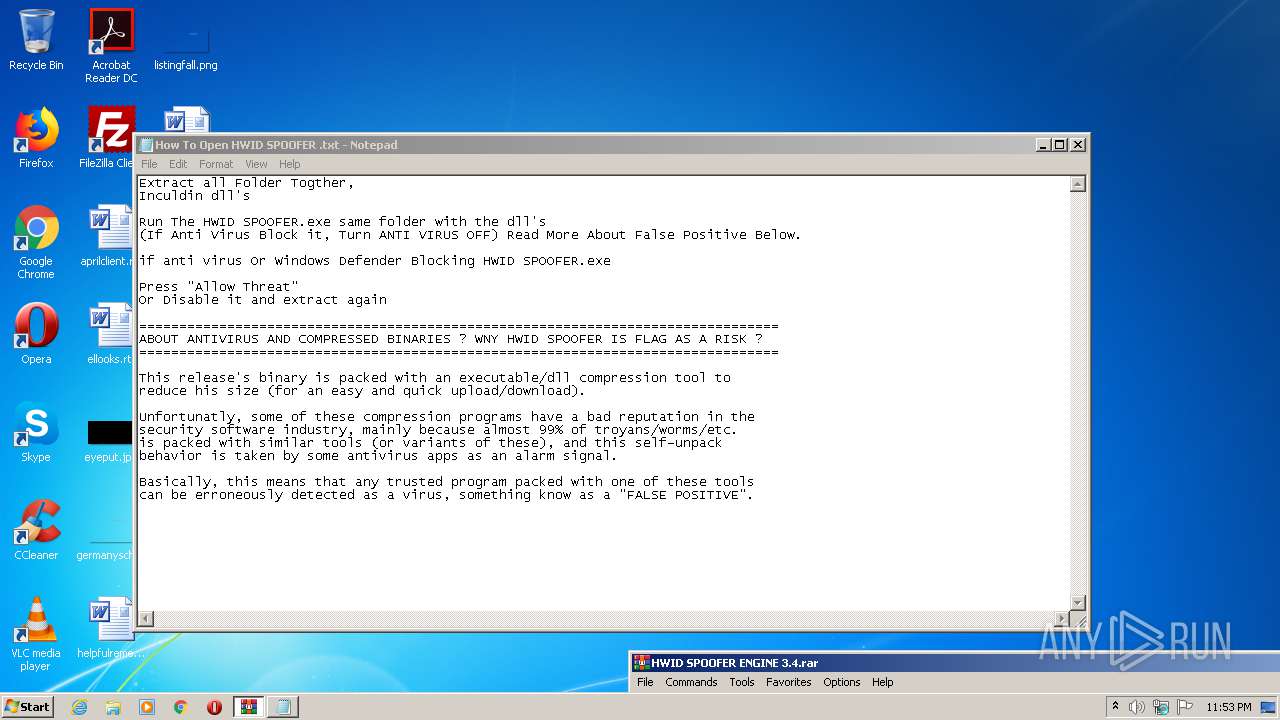Malware analysis HWID SPOOFER ENGINE 3.4.rar Malicious activity | ANY.RUN - Malware Sandbox Online