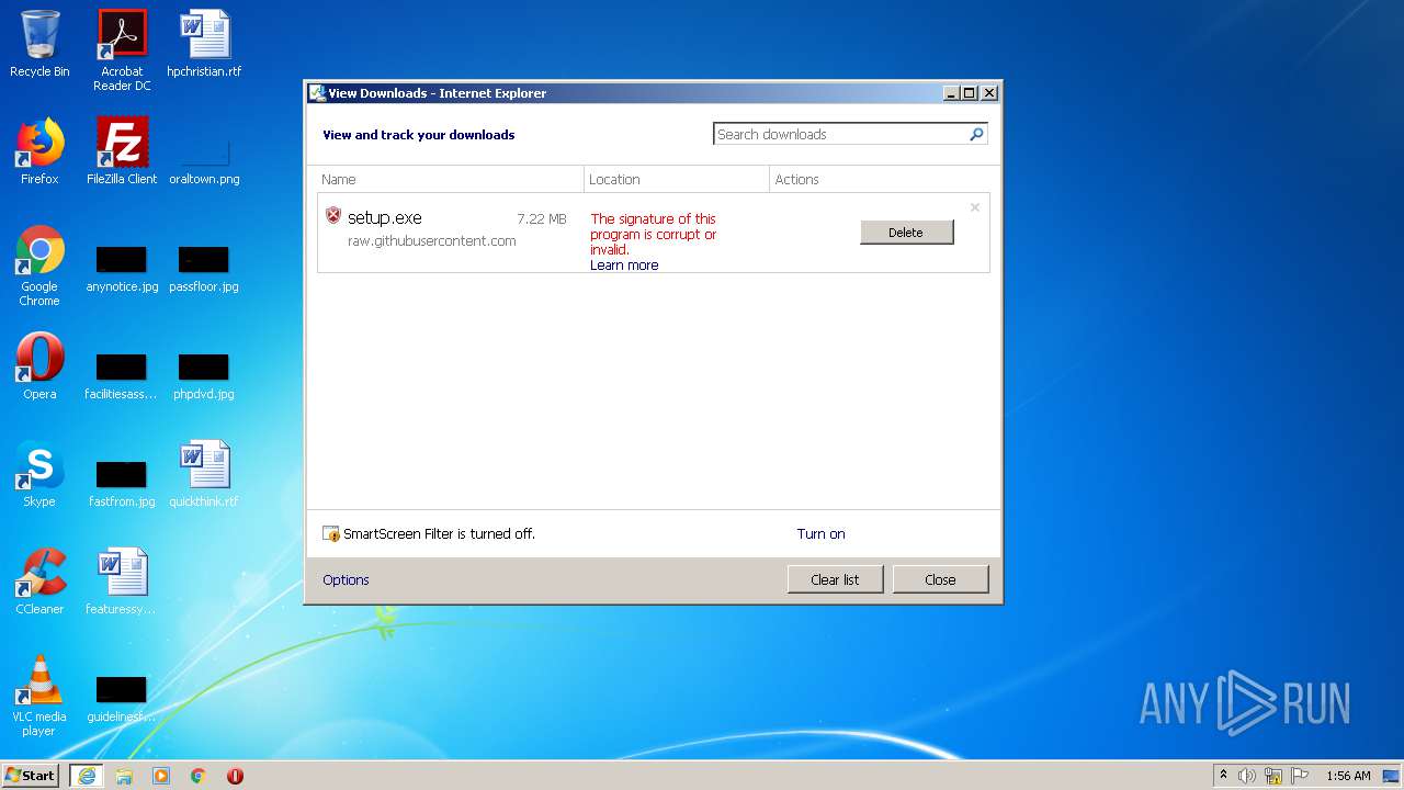 Malware analysis https://raw.githubusercontent.com/brelox/fedexapp/master/setup.exe Malicious ...