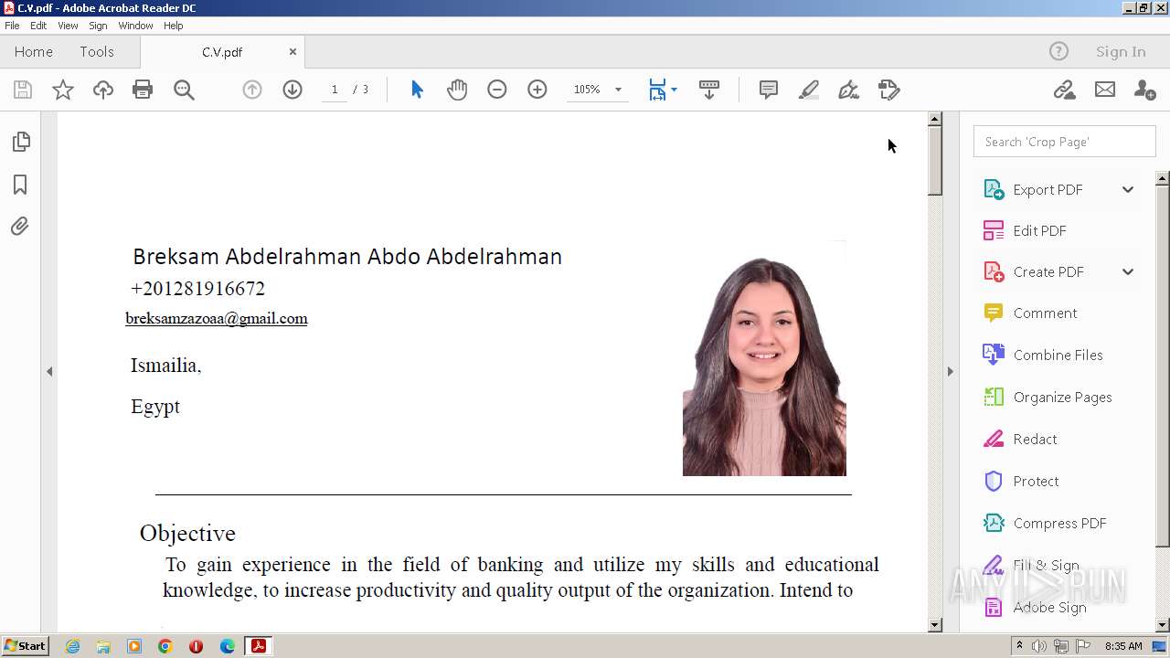 Malware analysis C.V.pdf No threats detected | ANY.RUN - Malware Sandbox Online