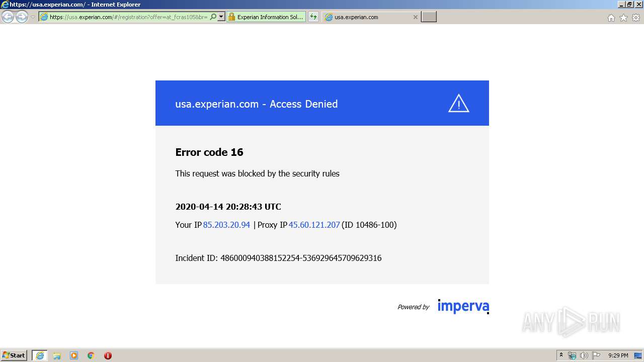 Malware analysis https://usa.experian.com/#/registration?offer=at ...