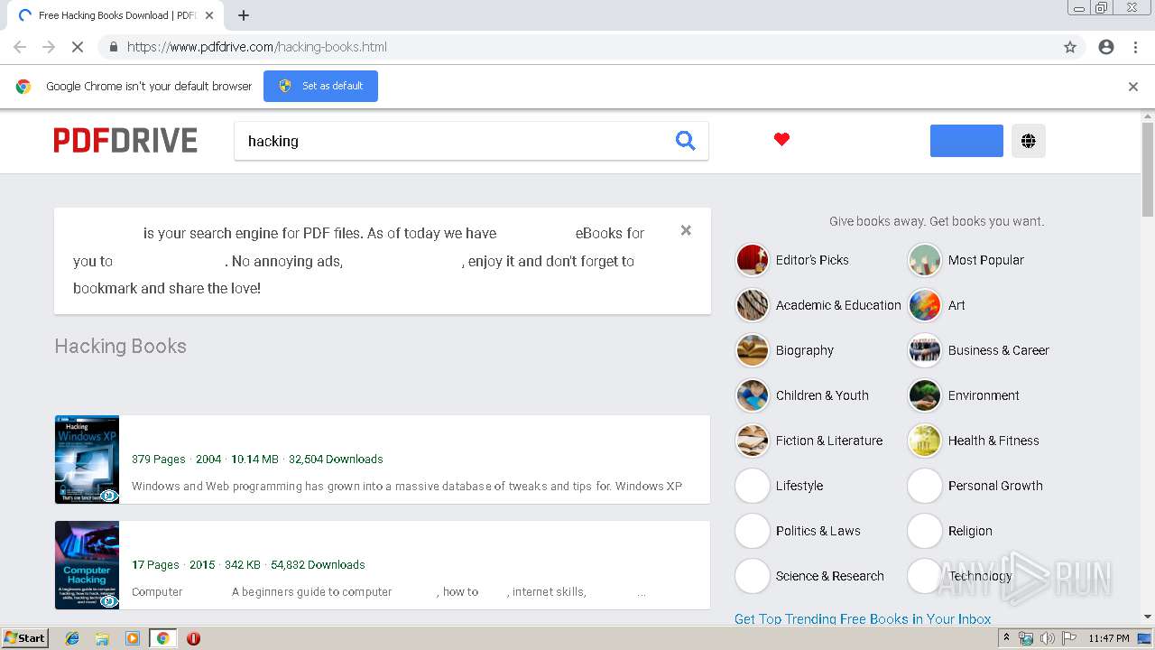Malware analysis https://www.pdfdrive.com/hacking-books.html No threats ...