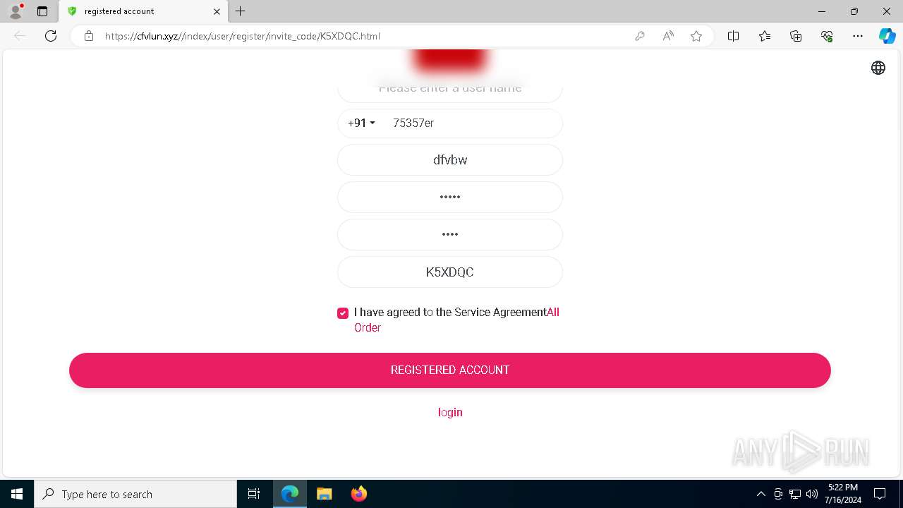 Malware analysis https://cfvlun.xyz//index/user/register/invite_code/K5XDQC.html No threats ...