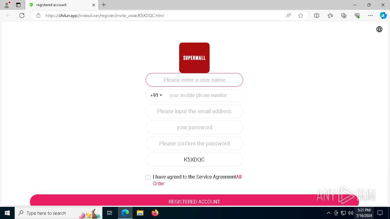Malware analysis https://cfvlun.xyz//index/user/register/invite_code/K5XDQC.html No threats ...