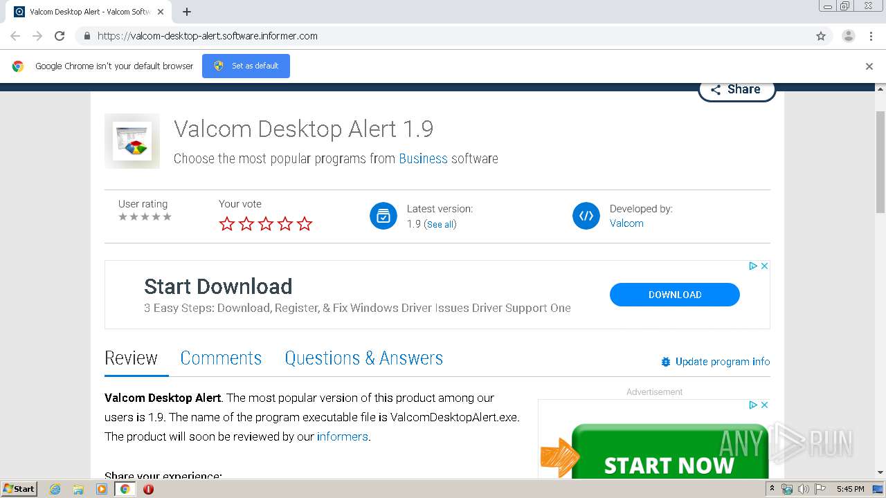 Malware analysis https://valcom-desktop-alert.software.informer.com/ Malicious activity | ANY ...