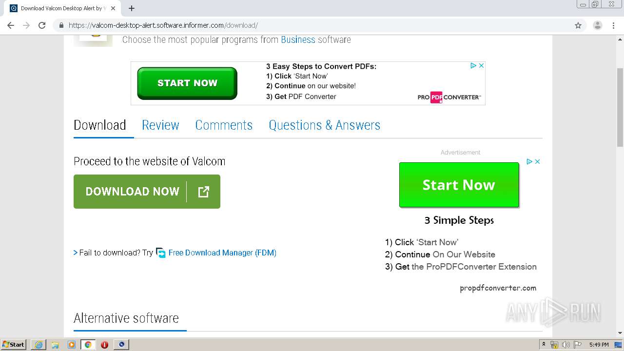 Malware analysis https://valcom-desktop-alert.software.informer.com/ Malicious activity | ANY ...