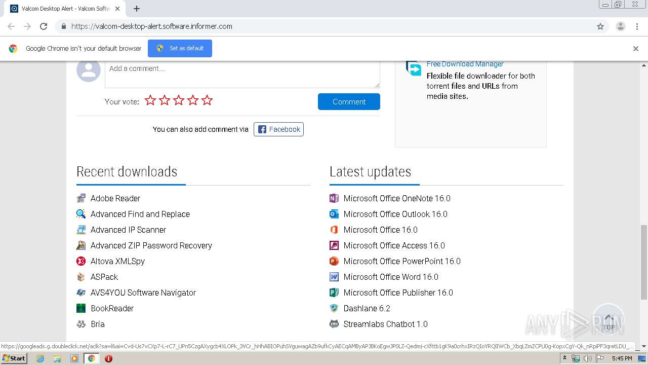 Malware analysis https://valcom-desktop-alert.software.informer.com/ Malicious activity | ANY ...
