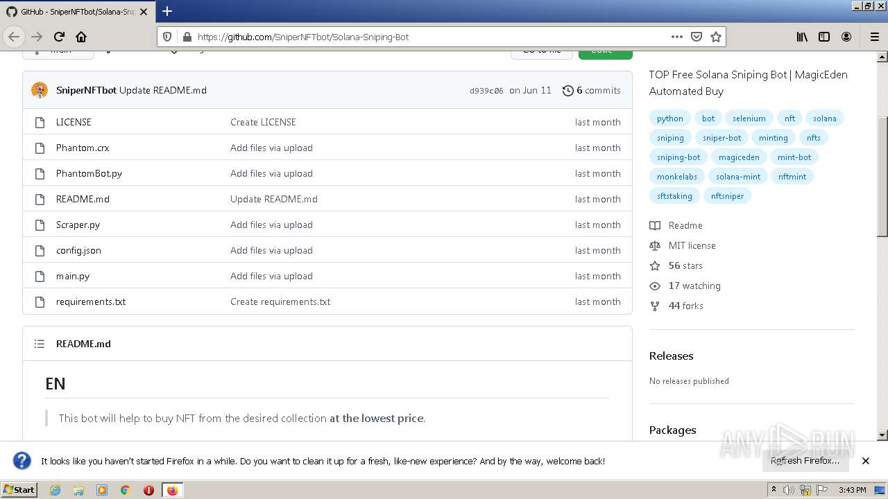 Malware analysis https://github.com/SniperNFTbot/Solana-Sniping-Bot.git Malicious activity | ANY ...