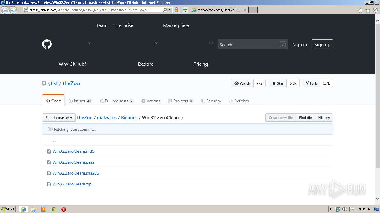 Malware analysis https://github.com/ytisf/theZoo/tree/master/malwares/Binaries/Win32.ZeroCleare ...