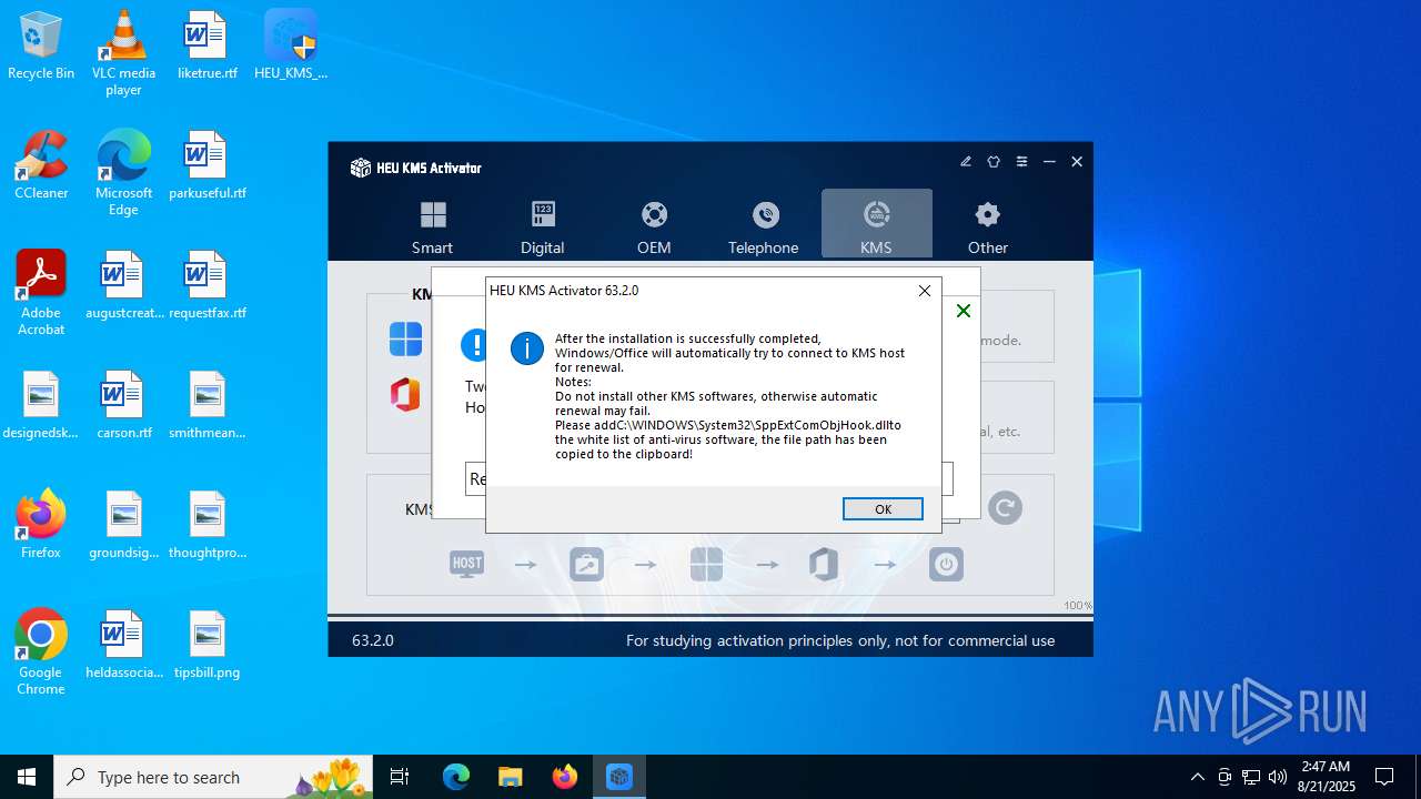 Malware analysis HEU_KMS_Activator_v63.2.0.exe Malicious activity | ANY.RUN - Malware Sandbox Online
