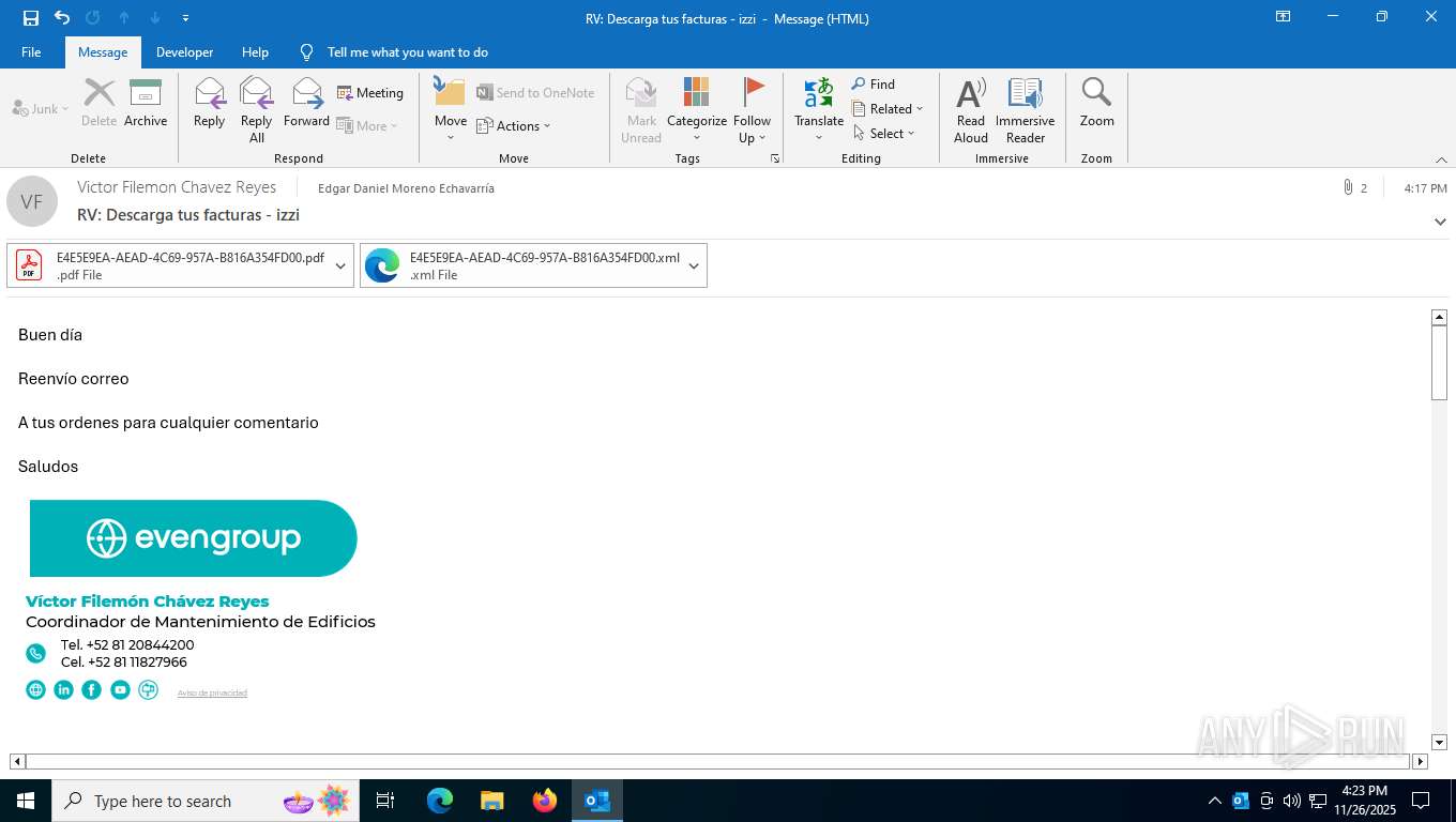Malware analysis RV_ Descarga tus facturas - izzi.msg No threats ...