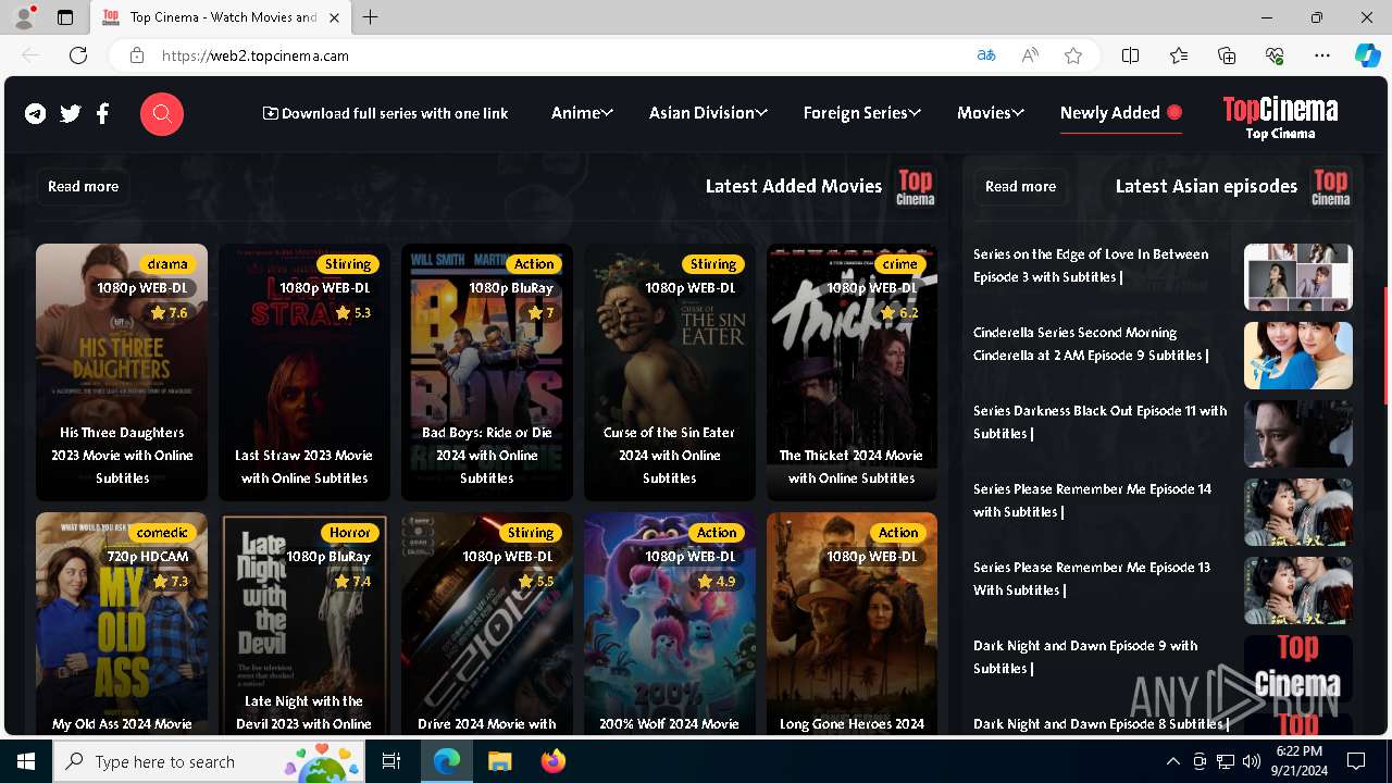 Malware analysis web2.topcinema.cam Malicious activity | ANY.RUN - Malware Sandbox Online