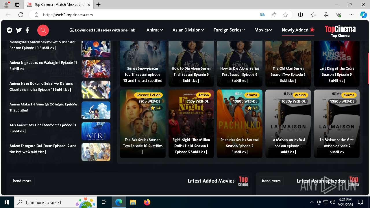 Malware analysis web2.topcinema.cam Malicious activity | ANY.RUN ...