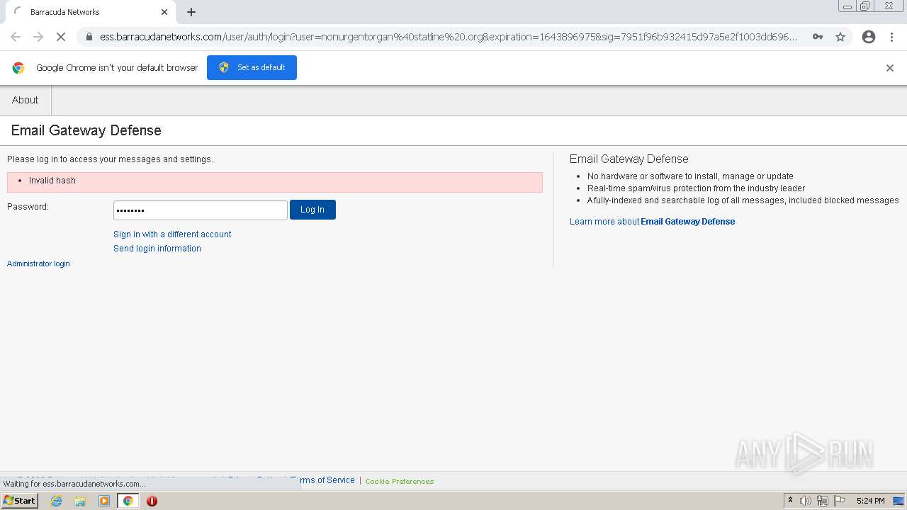 Malware analysis https://ess.barracudanetworks.com/user/auth/login?user=nonurgentorgan ...