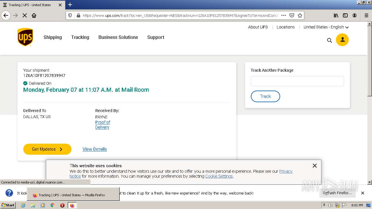Malware analysis https://www.ups.com/track?loc=en_US&Requester=NES&tracknum=1Z6A10F81257839947 ...
