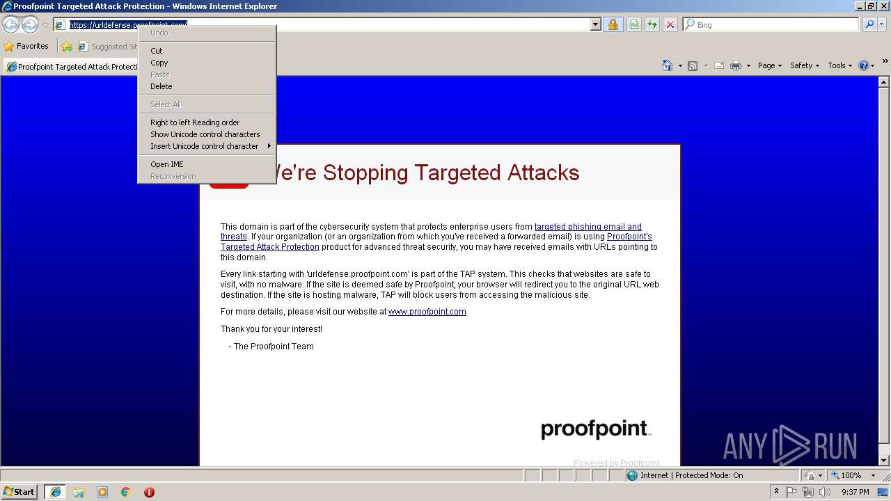 Malware analysis https://urldefense.proofpoint.com/ No threats detected | ANY.RUN - Malware ...
