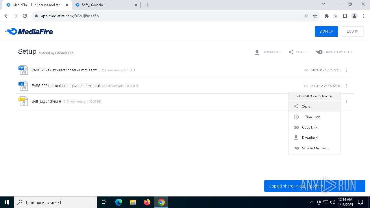 Malware analysis https://app.mediafire.com/36culjifmas7b Malicious ...