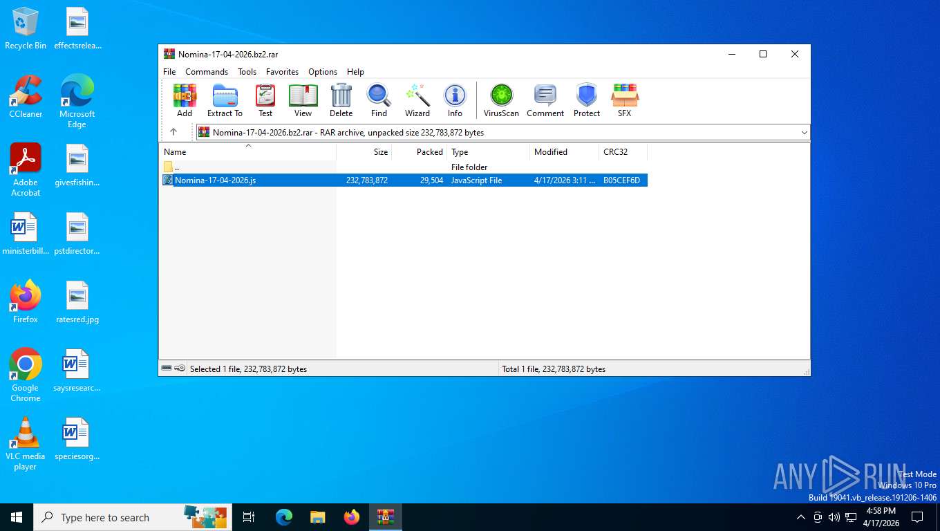 Malware analysis Nomina-17-04-2026.bz2 Malicious activity | ANY.RUN ...