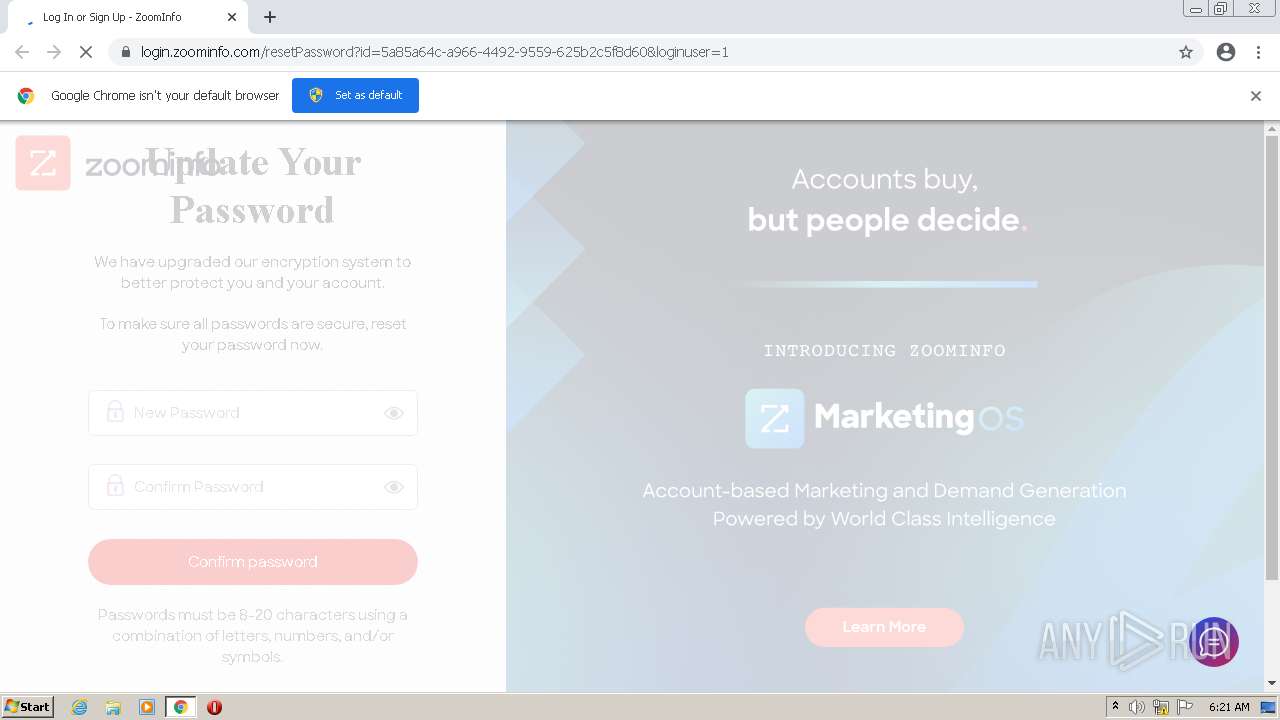 Malware analysis https://login.zoominfo.com/#/resetPassword?id=5a85a64c ...