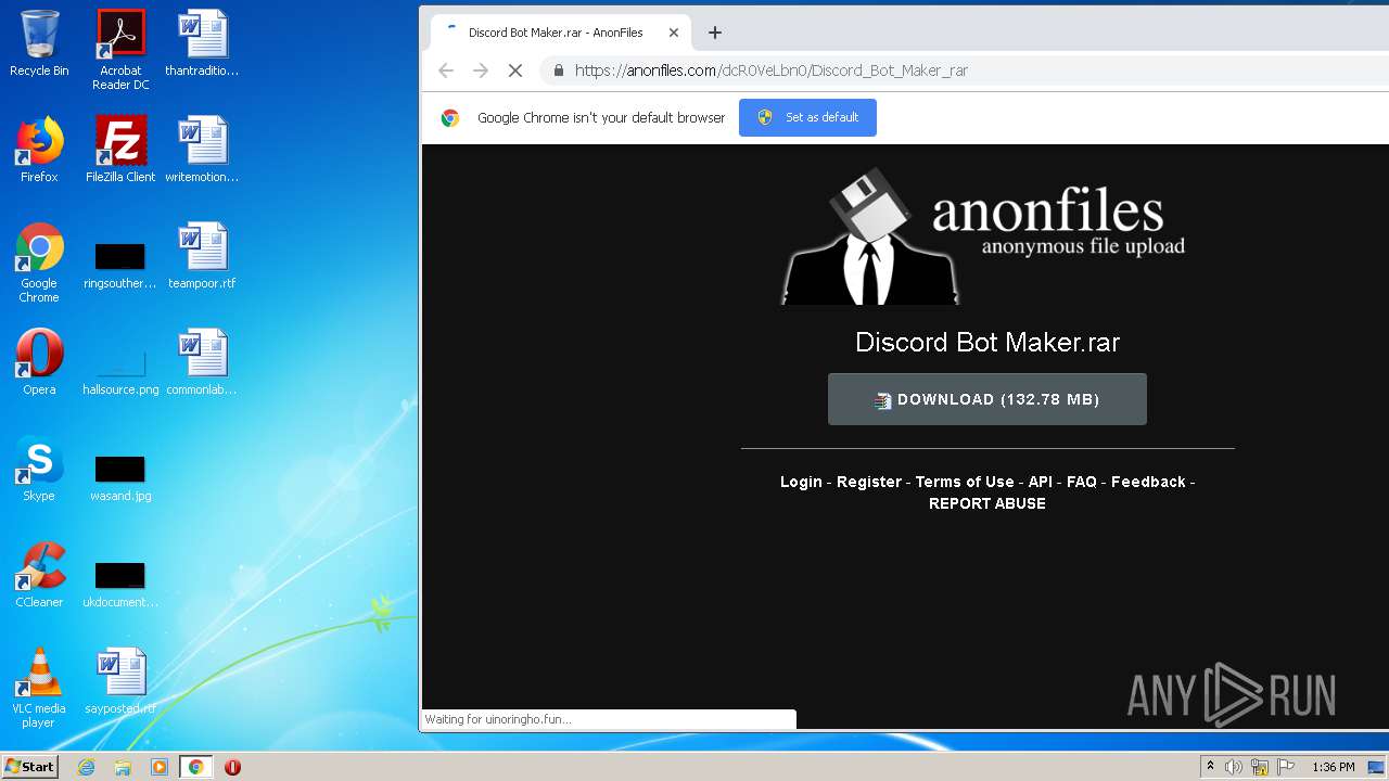 Malware Analysis Https: Anonfiles.com Dcr0velbn0 Discord Bot Maker Rar