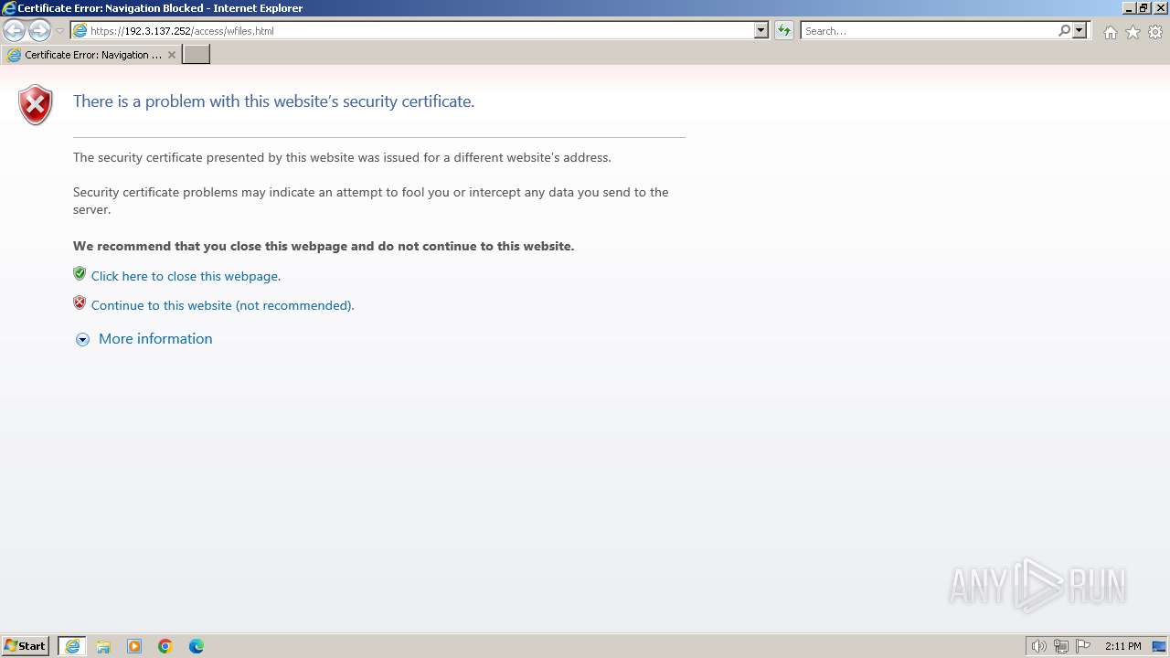 Analysis https://192.3.137.252:443/access/wfiles.html No threats detected - Interactive analysis ...