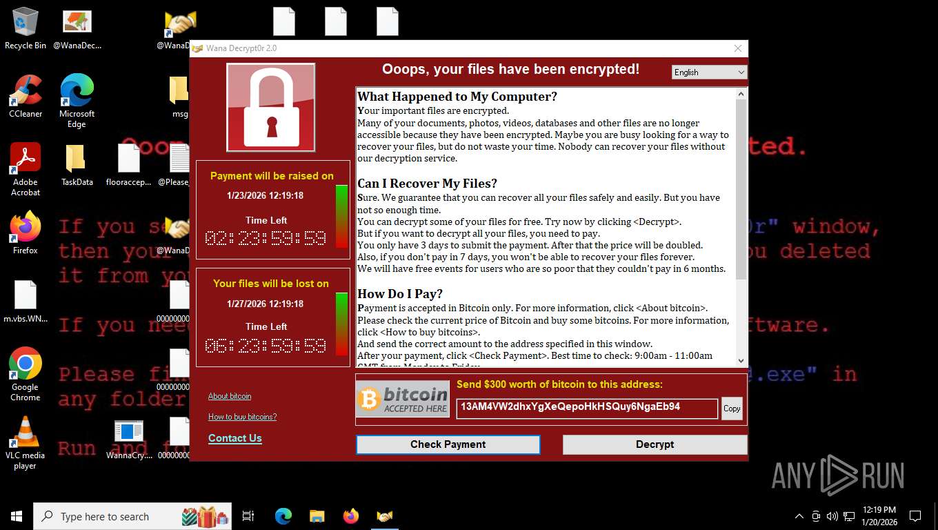 Malware analysis WannaCry.EXE Malicious activity | ANY.RUN - Malware ...
