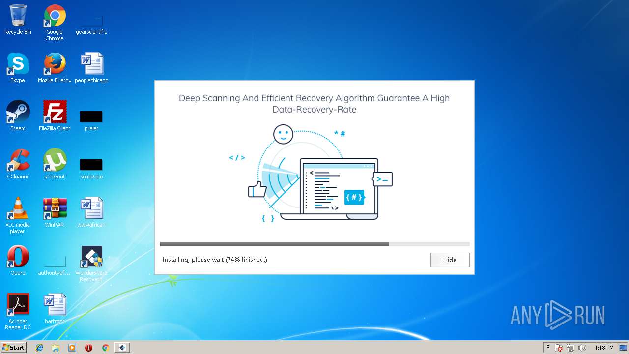 Analysis recoverit_setup_full4174.exe (MD5: C7C22650FDCC10CB401BAF35E47FE5C9) Malicious activity ...