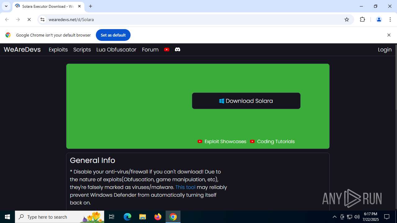 Malware analysis https://wearedevs.net/d/Solara Malicious activity | ANY.RUN - Malware Sandbox ...