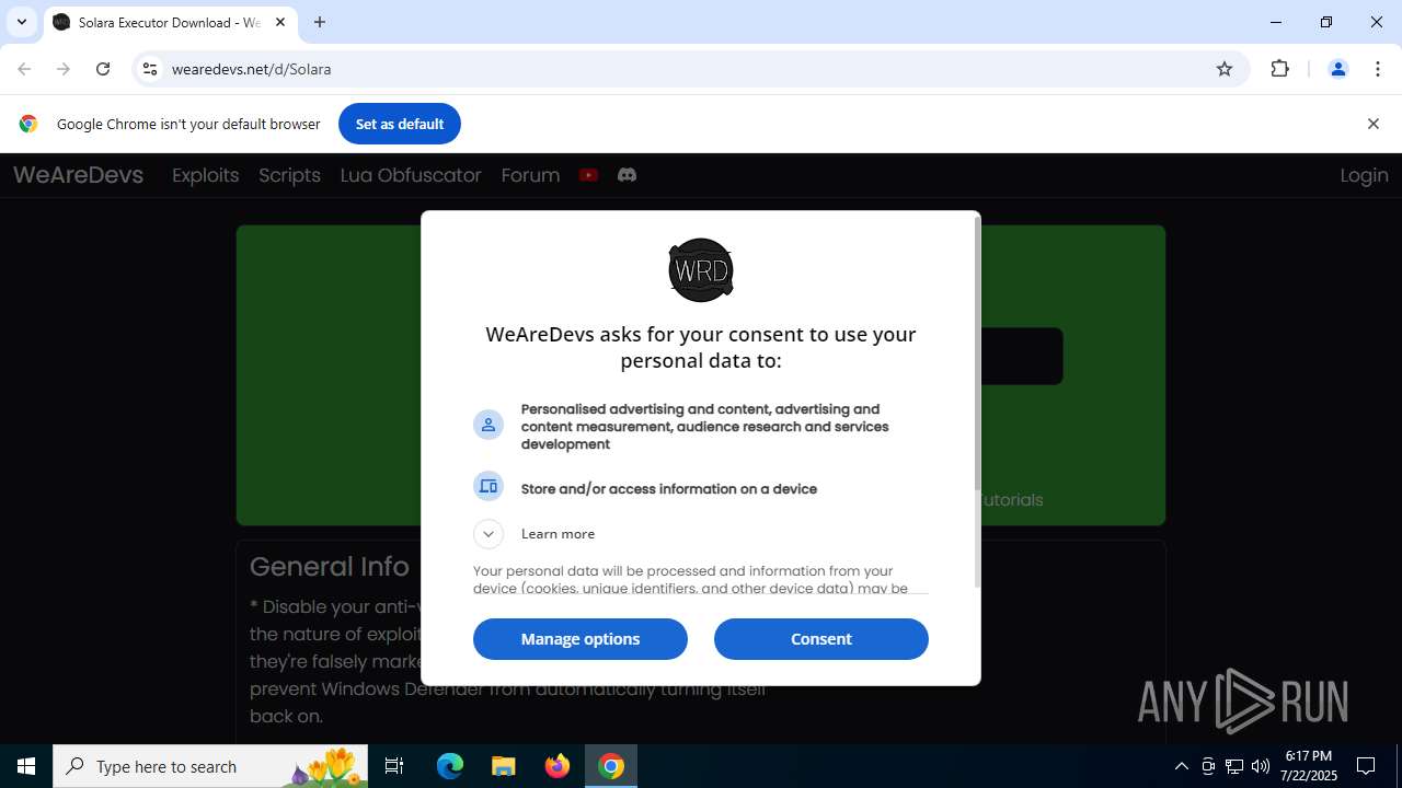 Malware analysis https://wearedevs.net/d/Solara Malicious activity | ANY.RUN - Malware Sandbox ...
