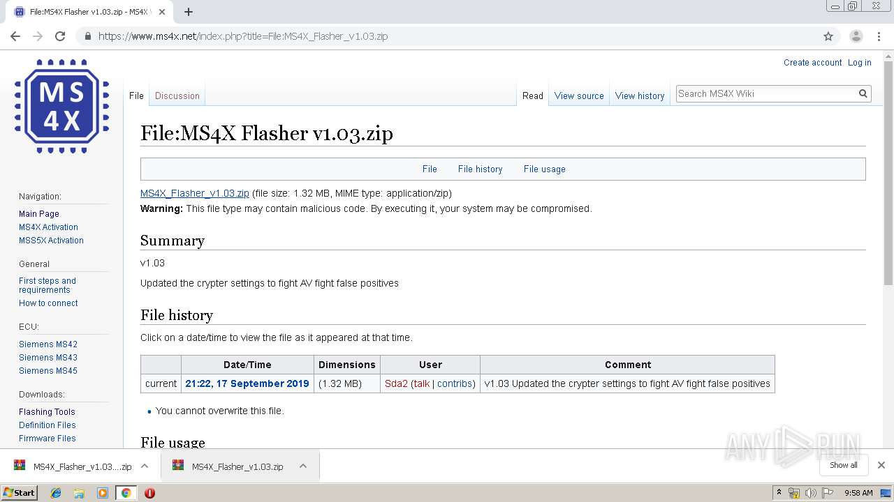 Malware analysis http://www.ms4x.net/index.php?title=File:MS4X_Flasher_v1.02.zip Malicious ...