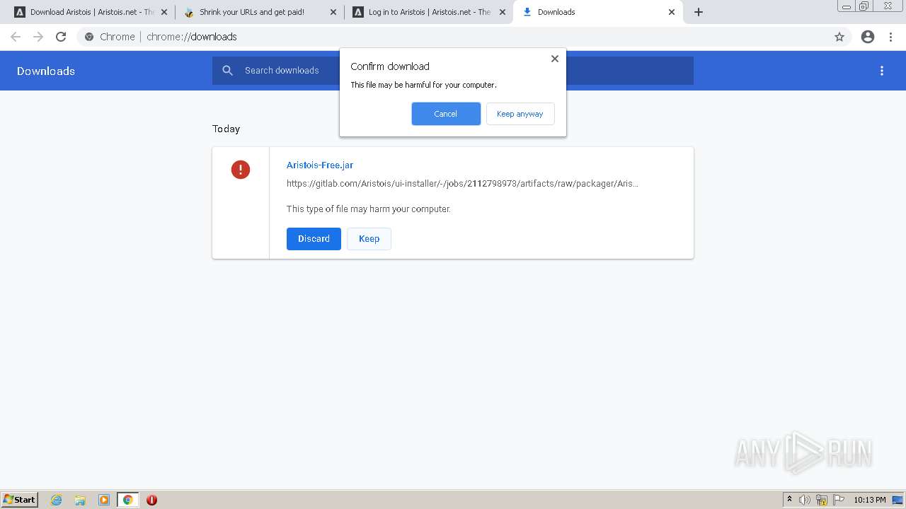 https://aristois.net/download | ANY.RUN - Free Malware Sandbox Online