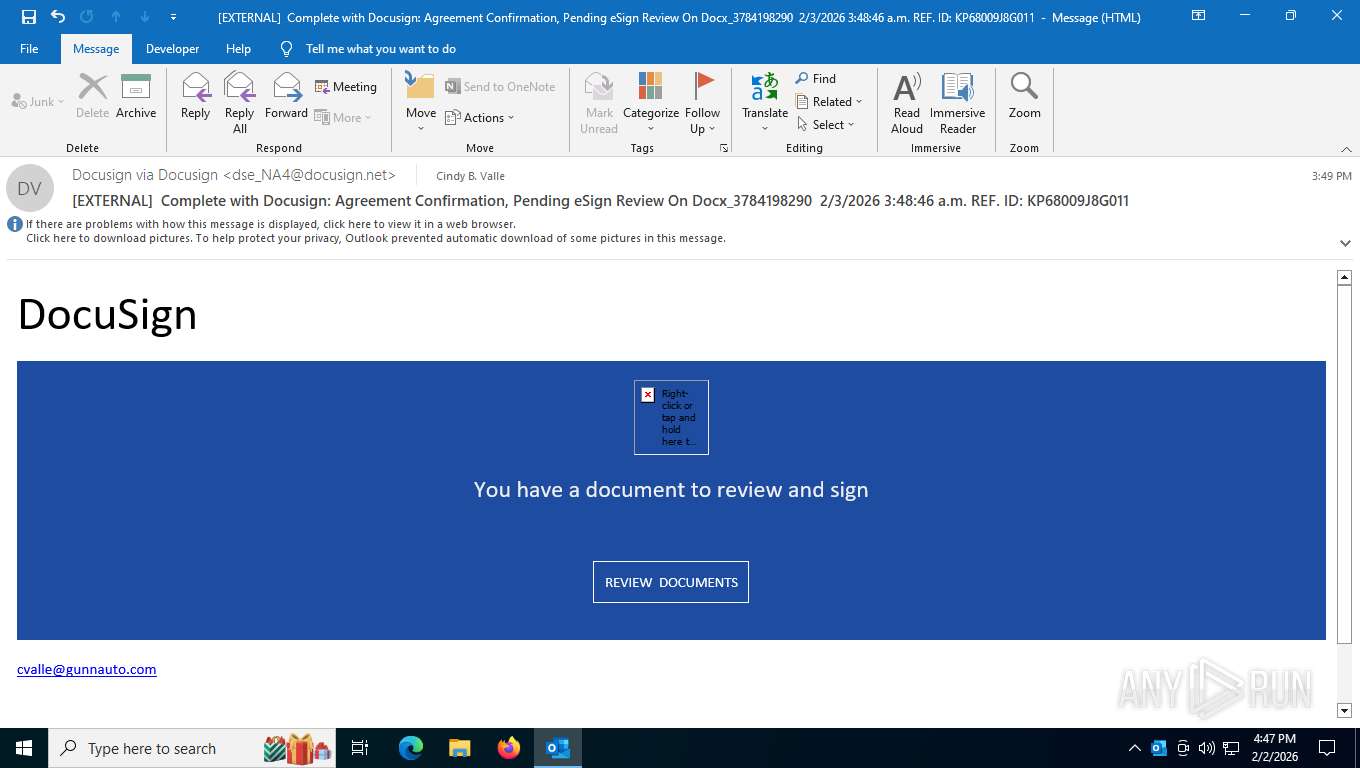 Malware analysis [EXTERNAL] Complete with Docusign_ Agreement ...