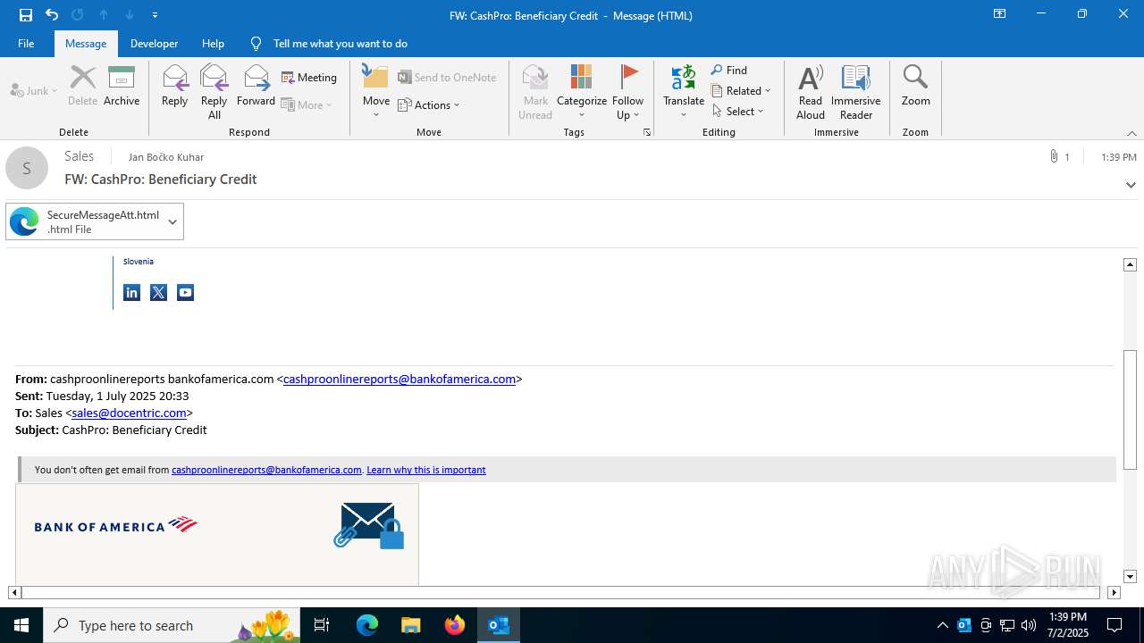 Malware analysis FW_ CashPro_ Beneficiary Credit.msg Suspicious ...