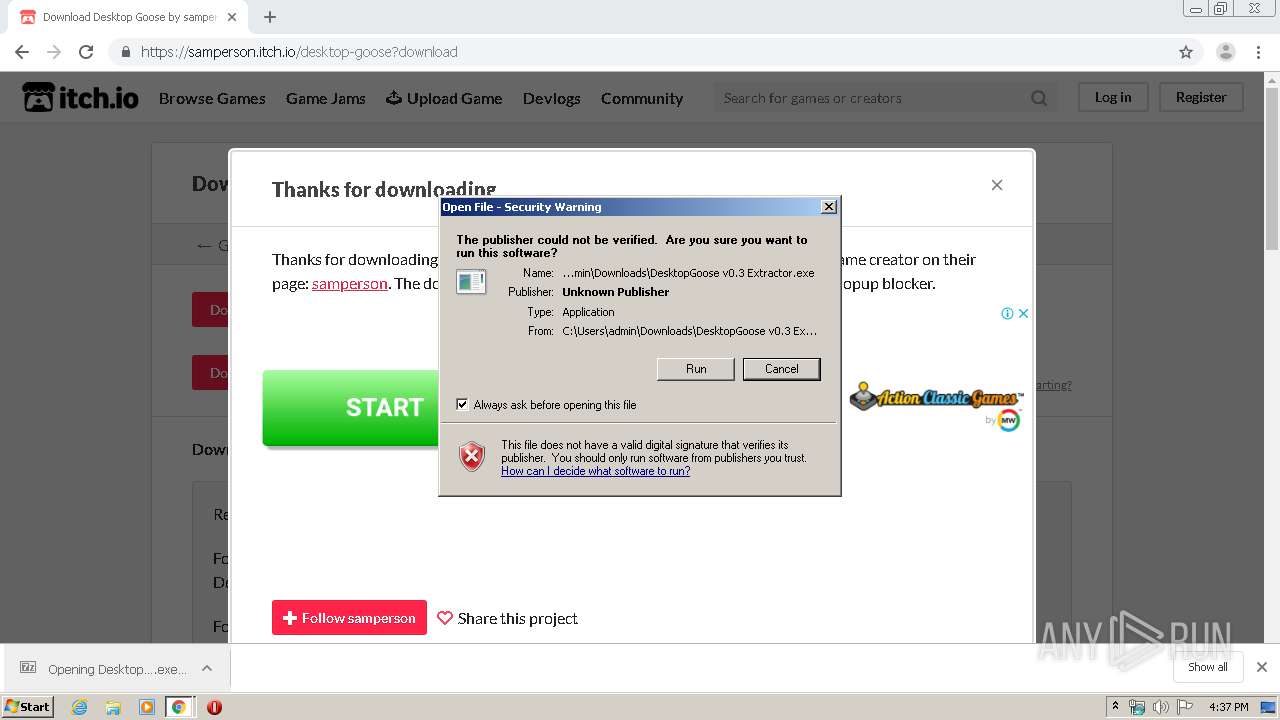 Malware analysis https://samperson.itch.io/desktop-goose Malicious ...