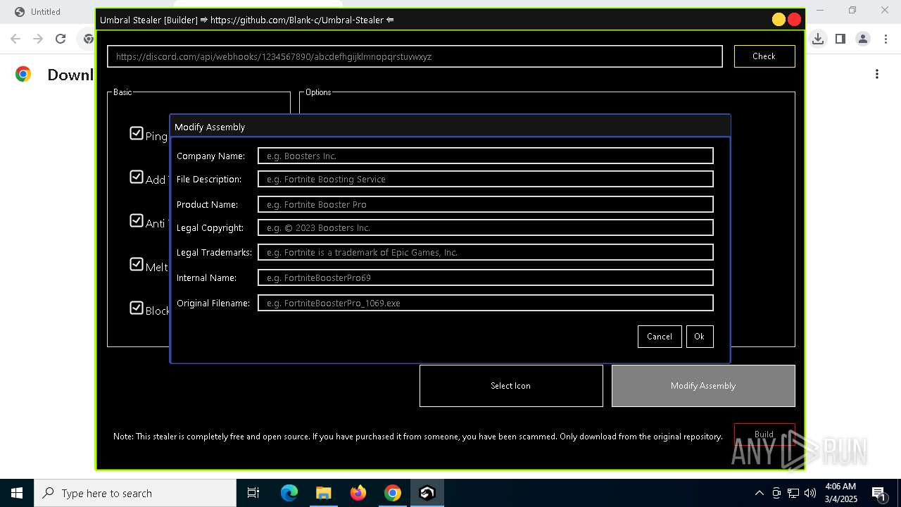 Malware analysis https://github.com/Blank-c/Umbral-Stealer/releases/download/v1.3/Umbral.Stealer ...